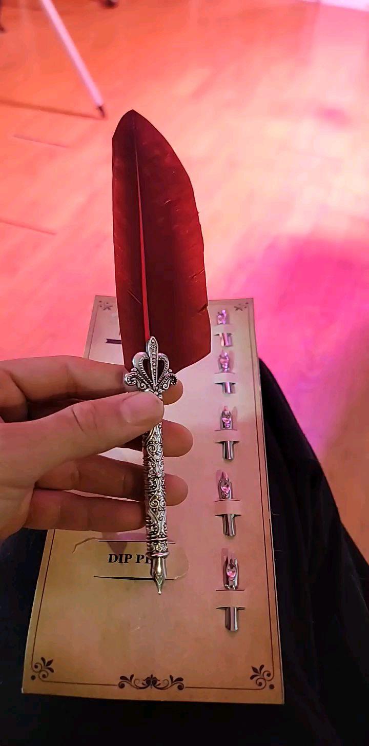 1 Set Multicolor Retro Quill Dip Pen Turkey Feather Pen Quill Oblique 5 ...